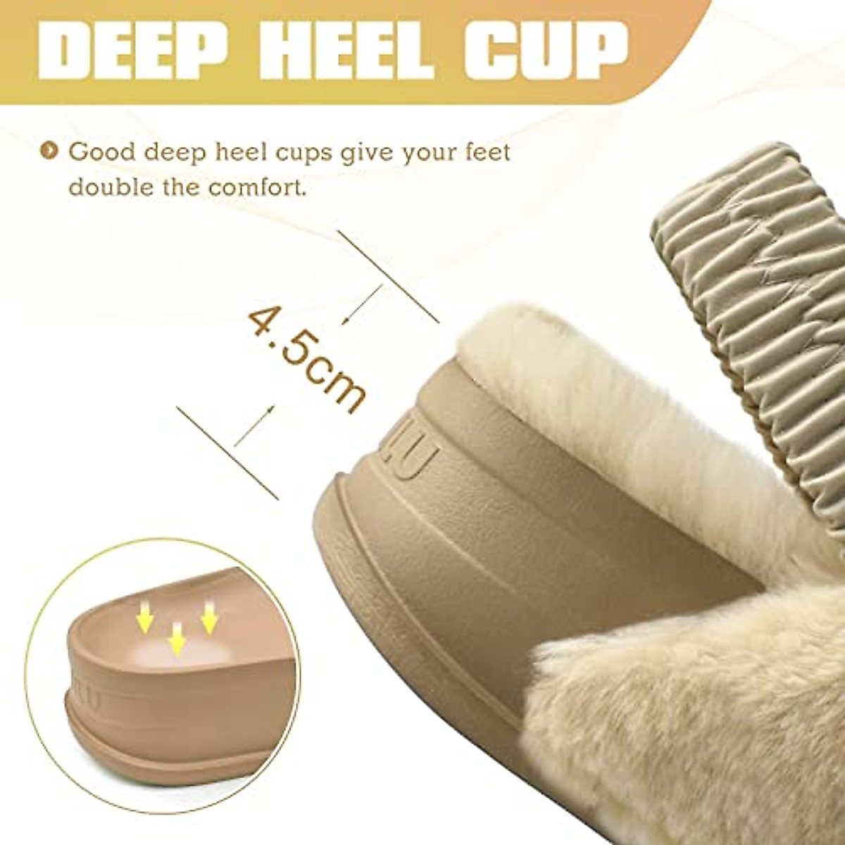 KUAILU Womens Fuzzy Criss Cross Band Platform Slippers Back Strap Fluffy Furry Faux Fur Ladies Open Toe Slingback Slide Slippers Cozy Soft Plush Fleece Comfy House Shoes Sandals Indoor Outdoor Beige 8
