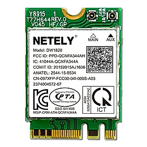 NETELY IEEE 802.11AC NGFF M2 Interface 1200Mbps Dual Band WiFi Adapter for Laptop PCs, NGFF M2 WiFi Card with Bluetooth 4.2, OEM DELL Wireless Network Adapter DW1820