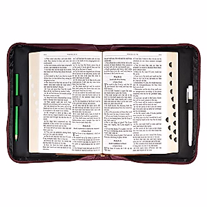 Christian Art Gifts Protective Maroon Floral Faux Leather Bible Cover Carry Case with Handle for Women: Walk by Faith - 2 Corinthians 5:7 Inspirational Bible Verse Zippered with Pocket, Medium