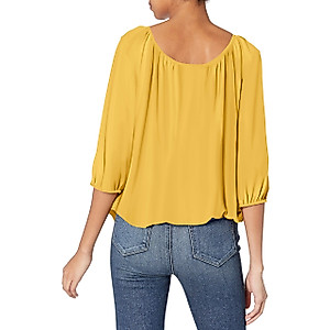 Star Vixen Women's 3/4 Sleeve, Front Tie Peasant Top, Mustard, X-Large