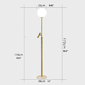 GRFIT Floor Lamp Standing Lamp Spherical Stick Floor Lamp Ontemporary LED Standing Light for Bedrooms Offices Antique Brass Indoor Pole Light ，H 68.2", Gold Modern Standing Lamp Retro Floor lamp