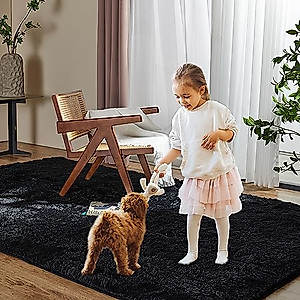 Super Soft Area Rugs for Living Room 5x7 Black, Fluffy Furry Shaggy Fuzzy Area Rug, Upgrade Anti-Skid Durable Rectangular, High Pile Soft Throw Rug for Bedroom and Kids Room, Home Decor Aesthetic