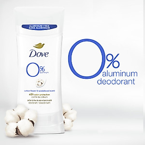 Dove 0% Aluminum Deodorant Stick Cotton Flower & Sandalwood 3 count for 48-Hour Odor Protection Aluminum Free Deodorant 2.6 oz