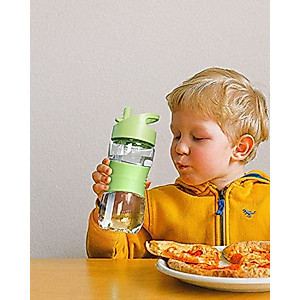 Sivphe Kids Water Bottle with Straw 12oz Leakproof Little School Small Tritan Plastic Drinking Bottle for Boys and Girls Indoor and Outdoor(Green)