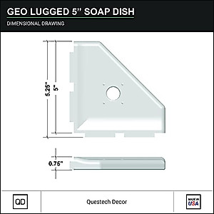 Questech Décor 5 Inch Shower Soap Dish, Bathroom Shelf Storage Organizer, Lugged For New Construction, Corner Shower Shelf Caddy For Tiled Shower Walls, 5 Inch Geo Lugged, Graphite Black