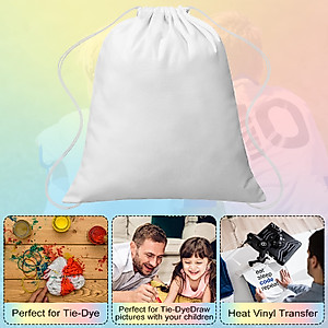 Saintrygo 6 Pieces Tie Dye Cotton Drawstring Bags Drawstring Tote Backpack Items to Tie Dye DIY Birthday Party Favor Bags (White)