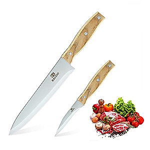 KL KALOO 2PCS Kitchen Knives, 8 inch Chef's Knife and 3.5 inch Paring Knife, Professional Chef Knife with German Stainless Steel Blade and Wooden Handle