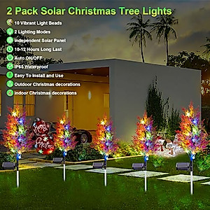 2 Pack Solar Christmas Tree with LED Solar Christmas Lights for Outdoor Christmas Decorations, Christmas Pathway Lights Outdoor, Small Christmas Tree Lights for Holiday Lawn Garden Yard Decor