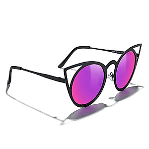 MERRY'S Cat Eye Sunglasses Round Metal Cut-Out Flash Mirror Lens Metal Frame Sun glasses S8064 (Red, 50)