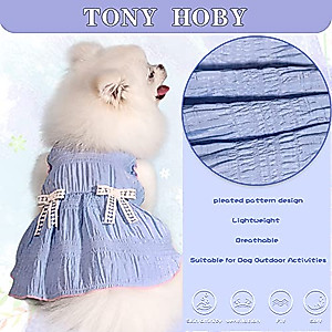 TONY HOBY Dog Dress, Dog Summer Dress, Dog Princess Dress Pleated with Bow-Knot, Soft Dog Tutu Outdoor Dress for Small Medium Dog (Blue, XS)