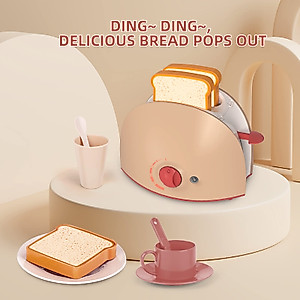 Yalujumb Kitchen Appliances Toys, Toy Kitchen Set for Kids Play Kitchen Accessories Set, Blender, Coffee Maker Machine, Mixer and Toaster,Play Kitchen Set for Kids Ages 4-8