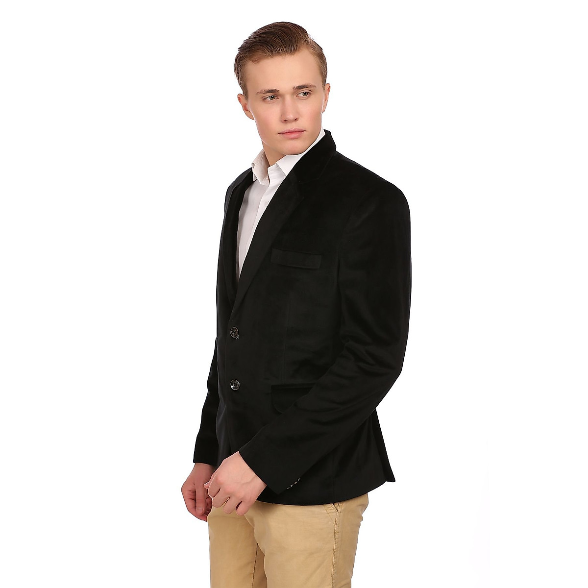 WINTAGE Men's Velvet Two Buttoned Notch Lapel Party Black Coat Blazer