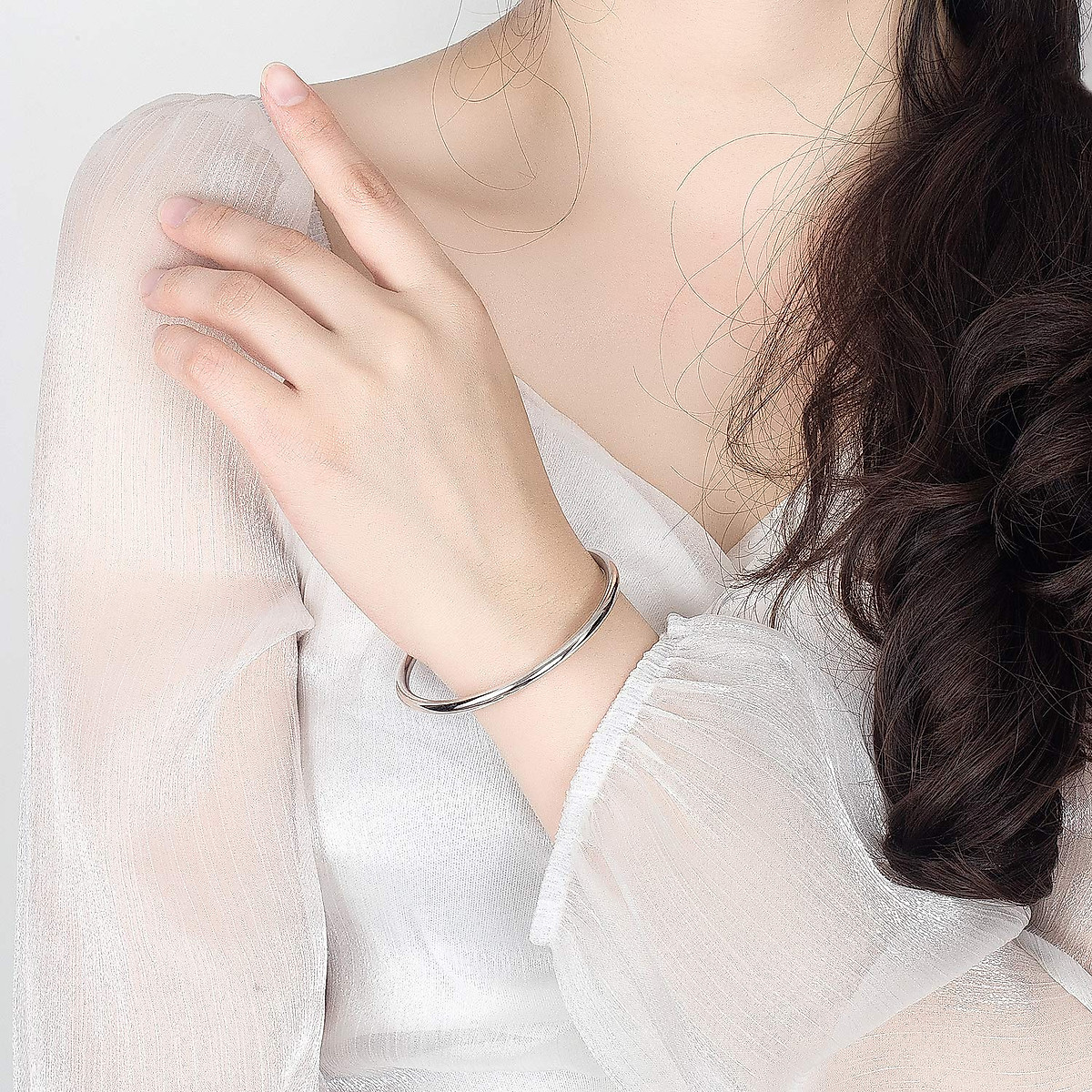 Dankadi Fashion Smooth Moments Charm 925 Sterling Silver Bracelet Minimalist DIY Women 4MM Bangle Diameter 60-65 MM Jewelry Gift (1 piece, Diameter 65 MM)