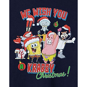 SpongeBob SquarePants Kids Christmas Navy T-Shirt | Boys Girls Patrick Squidward Sandy Mr Krabs Gary Krabby | Xmas Gift
