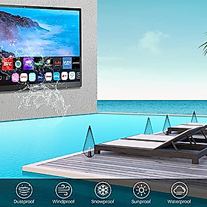 SYLVOX 43-inch Outdoor Smart TV, 4K UHD QLED Television for Outside, Smart TV Compatible with Alexa, 1000 nits, Weatherproof, Support Voice Control Download APPs WiFi Bluetooth (Deck Pro QLED Series)