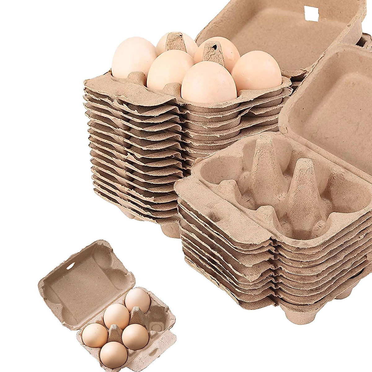 30 Pack Empty Egg Carton,6 Pulp Fiber Egg Carrier Egg Storage Containers for Kitchen, Farm, Picnic,Travel, Brown,Reusable,by MESHKA