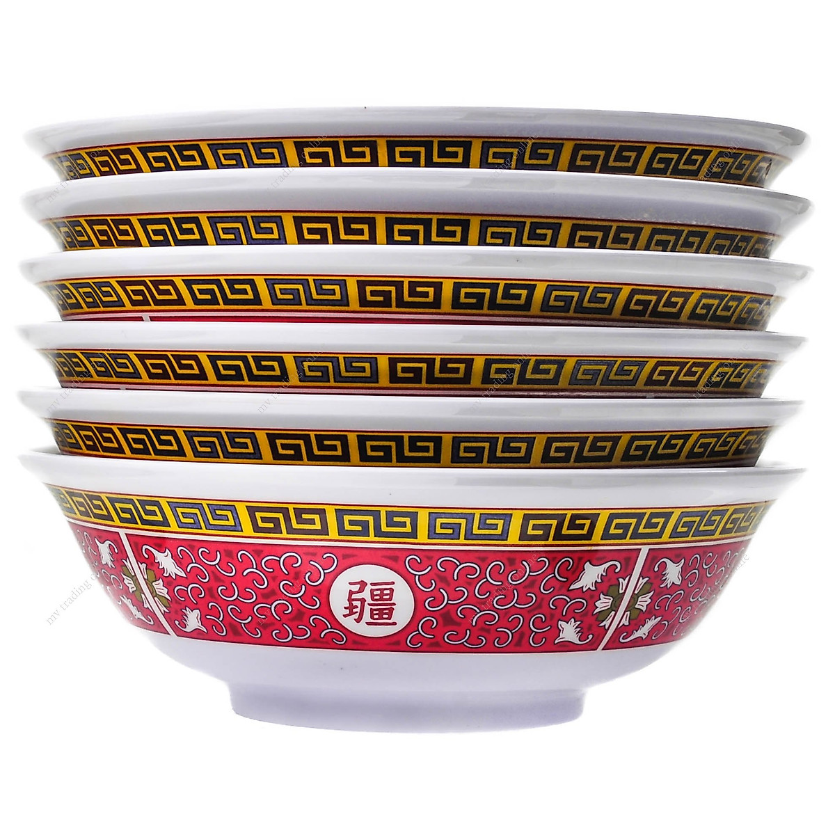 Melamine Oriental Pho Noodle Soup Bowl, 52 Ounce, Longevity Design, Set of 6