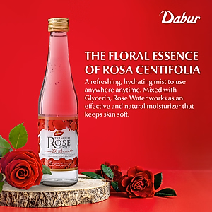 Dabur Rose Water - Elevate Your Culinary Artistry & Unveil Glowing Skin w/Handpicked Red Roses - Aromatic Elixir Perfect for Enhancing the Flavors of Your Dishes & Reveals Your Beauty - 250ML
