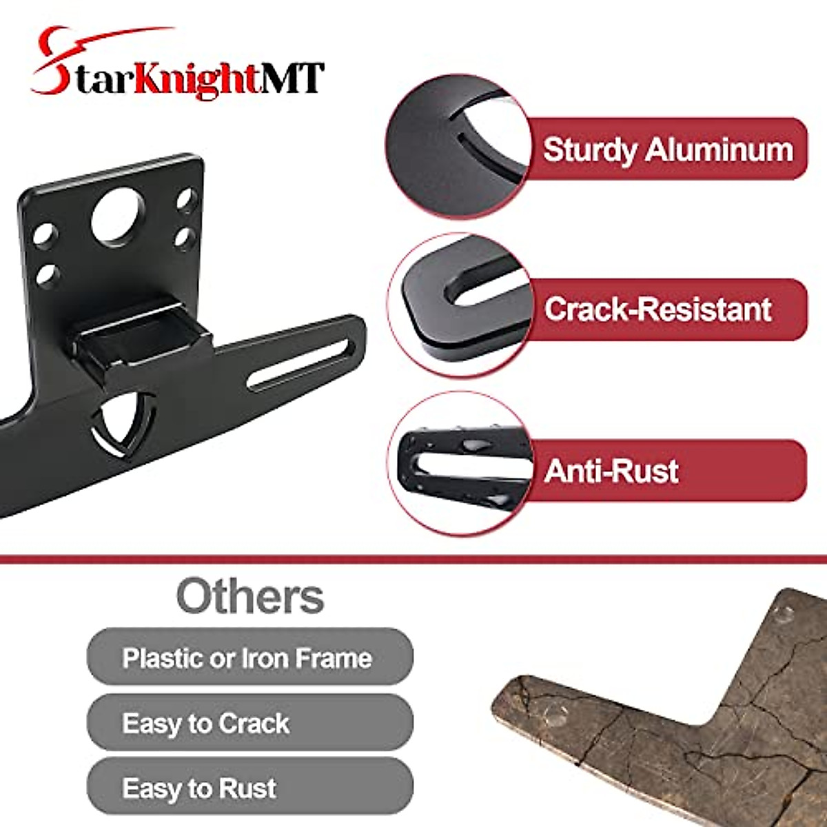 ATV UTV License Plate Holder with Light - StarknightMT Aluminum UTV License Plate Frame Compatible with Polaris RZR Ranger Sportsman Marverick X3 Renegade DS Trailer Truck RV Boat Golf Cart Snowmobile