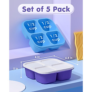 5 Pcs Bento Snack Containers, Reusable 4 Compartment Divided Food Storage Containers, Divided Lunchable Container for School, Work and Travel (5 Color)