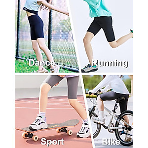 DEVOROPA Girls 5" Spandex Volleyball Shorts Stretch Youth Athletic Gymnastics Shorts Kid Yoga Dance Compression Shorts Pocket Gray Large