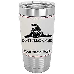 LaserGram 20oz Vacuum Insulated Tumbler Mug, Gadsden Flag, Personalized Engraving Included (Faux Leather, Baseball Style)
