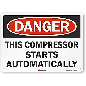 Smartsign U3-2004-RA_14X10 "Danger This Compressor Starts Automatically" Reflective Recycled Aluminum Sign, 14" x 10"