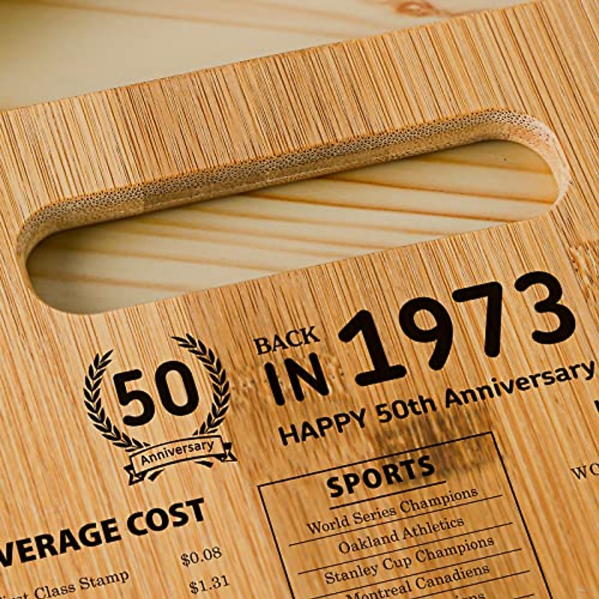 50th Wedding Anniversary Cutting Board Gifts for Women Men Marriage Gifts for Couple 1973 Poster Back In 1973 50th Anniversary Decorations 100% Organic Bamboo Pre Oiled 11"L x 7"W x 0.5"Th