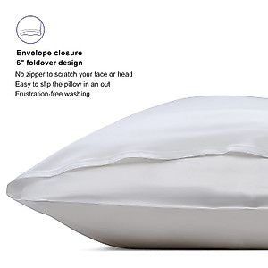 ALASKA BEAR Silk Pillowcase Envelope Closure, 22 Momme 100 Percent Long Overlap Sleeve Mulberry Silk Pillow Case Foldover Design, Machine Washable and NO Zipper, Queen (1, Cool White)