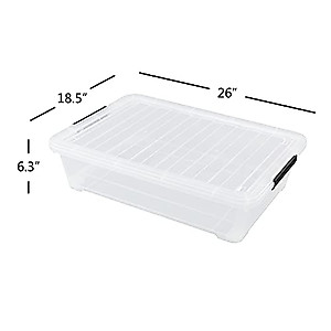 Morcte 40 Quart Plastic Underbed Storage Boxes, Clear Under Bed Plastic Storage Bin with Wheel, 3 Pack