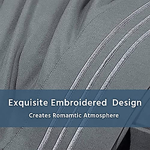 wavveUziz Bed Sheet Set Super Soft 100% Microfiber Sheet 1800 Brushed Microfiber Embroidered Queen Size Bed Sheets 16-Inch Deep Pocket - 4 Piece, Gray