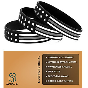 Giftphoria Thin Gray Line Flag Bracelets (6-pack) - Thin Grey Line Accessories for Corrections Officers, Prison Guards, Parole and Probation Officers - 6 Silicone Rubber Wristbands for Men and Women