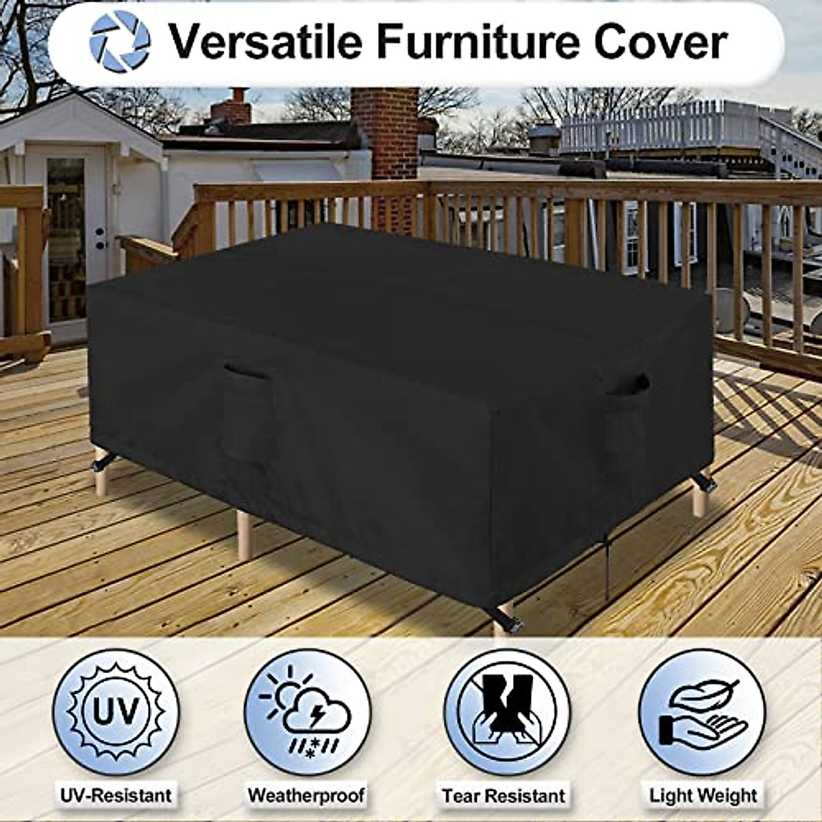 OutdoorLines Outdoor Waterproof Patio Table Furniture Set Covers - Rectangle Couch Sectional Cover Outside Weatherproof Patio Furniture Covering for Deck, Lawn and Backyard 74"L x 47"W x 28"H, Black