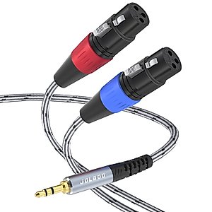 JOLGOO Dual XLR Female to 3.5 mm TRS Stereo Microphone Cable, 2 XLR Female to 1/8 inch TRS Stereo Y Splitter Patch Cable, 10 Feet