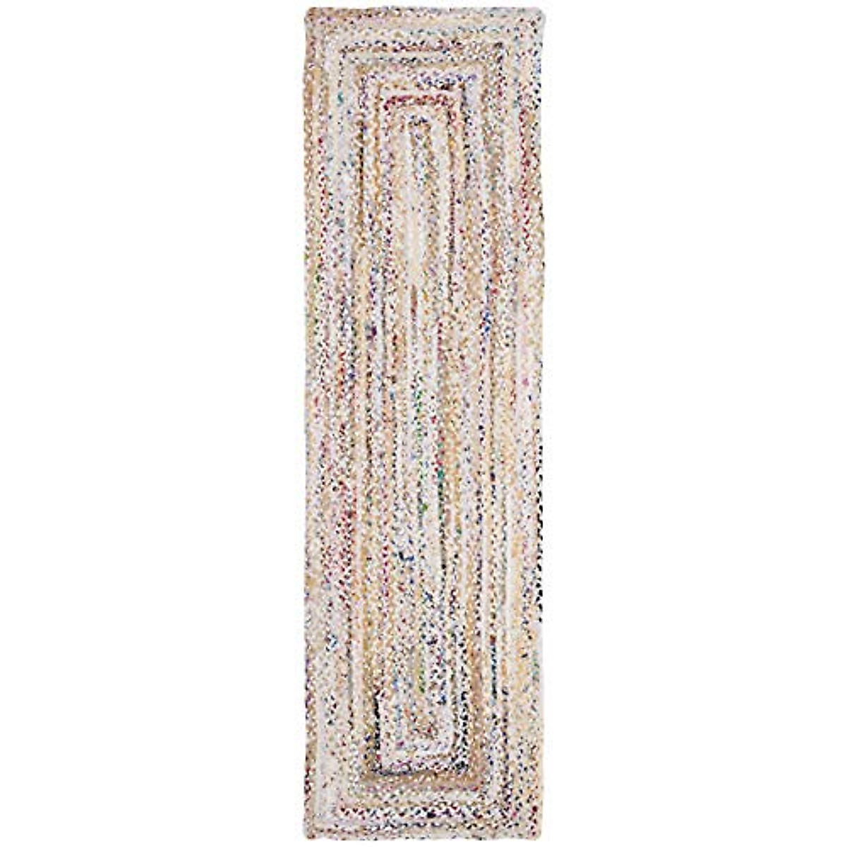 SAFAVIEH Braided Collection Runner Rug - 2'3" x 6', Ivory & Multi, Handmade Boho Reversible Cotton, Ideal for High Traffic Areas in Living Room, Bedroom (BRD210B)