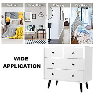 Tangkula 4 Drawer Dresser, Wooden Chest of Drawers, Freestanding Storage Cabinet with Legs & Metal Handles, Modern Storage Drawer for Bedroom, Living Room, Cloakroom, Nursery Room (White)