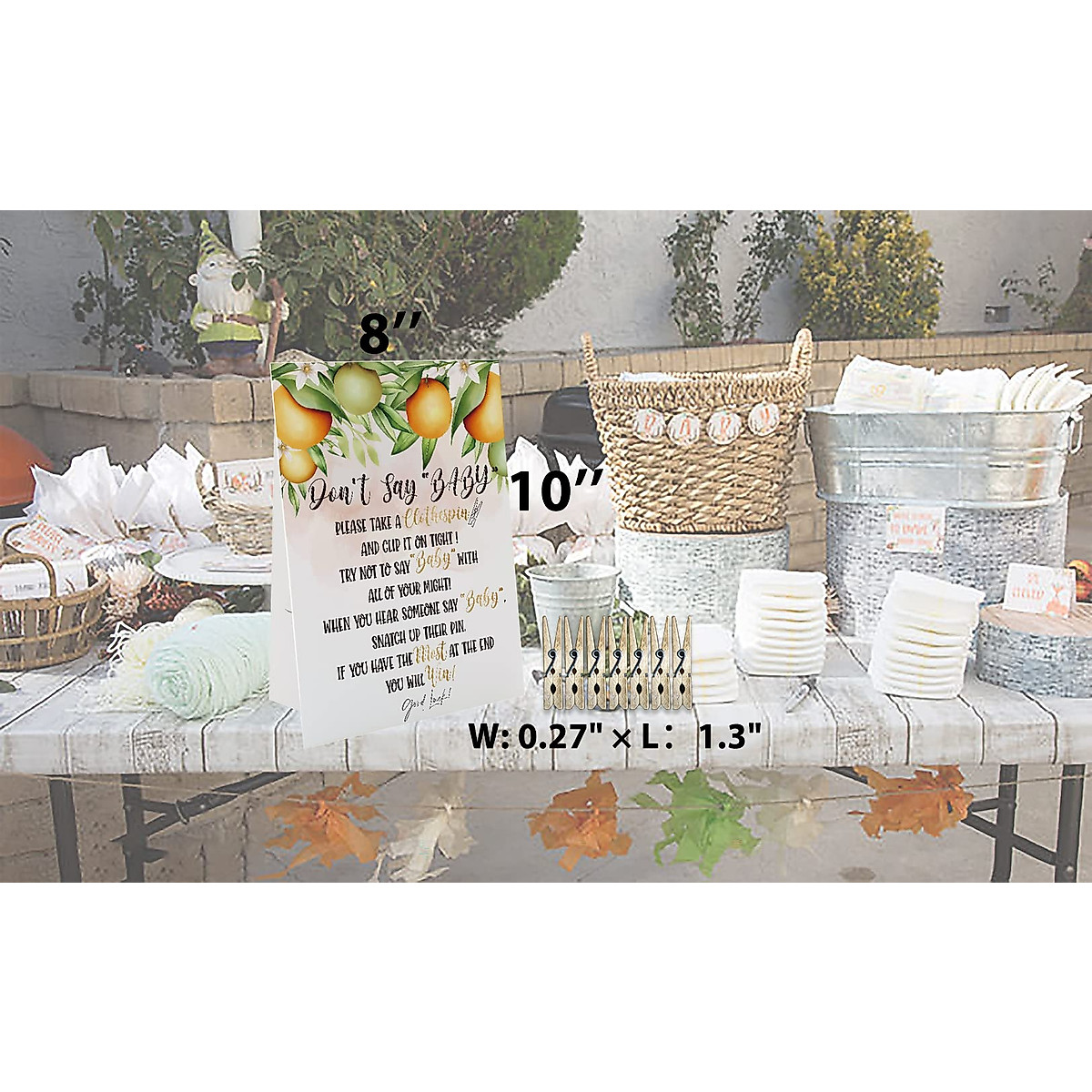 Don't Say Baby Baby Shower Game, Don't Say Baby Sign(Sign 8x10 Inch), Orange, 1 Standing Sign + 50 Clothespins(ds48)