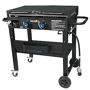 Razor Griddle Portable 2-Burner 30,000 BTU Gas Flattop Grill & Griddle Combo Cart with Foldable Side Shelves, Paper Towel and Condiment Holder, Black