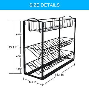 Pull Out 3-Tier Spice Rack - Sliding Organizer for Kitchen Cabinets, Under Sink Shelf, Slide Out Racks for Storage, Cabinet Organization in Kitchen, Heavy Duty Slide Out Seasoning Kitchen Organizer.
