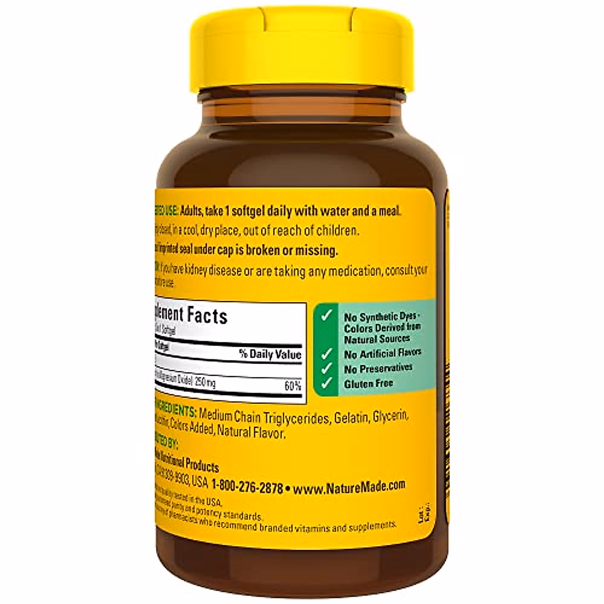 Nature Made Magnesium 250 mg, Dietary Supplement for Muscle, Heart, Bone and Nerve Support, 90 Softgels, 90 Day Supply