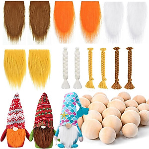 Generic Soft Faux Fur Gnome Beard and Natural Wood Balls DIY Crafting Kit, Style A, 18cmx9cm