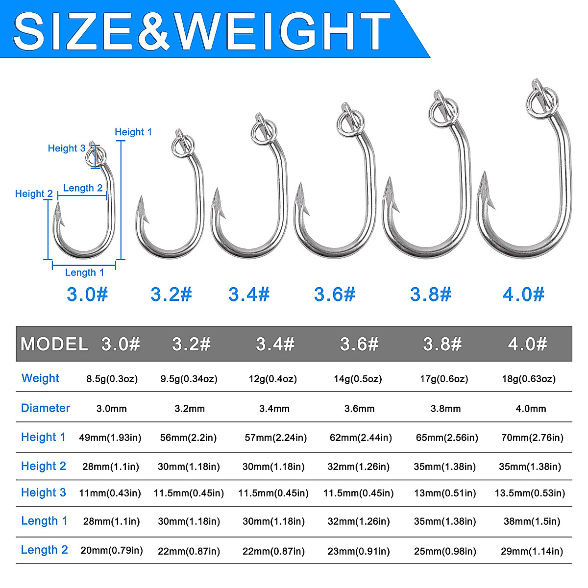 Tuna Fishing Hooks Ringed Live Bait Fishing Hook 10pcs Saltwater Big Game Hook for Tuna Circle hooks Stainless Steel Fishing Hook with Action Ring Catfish Hooks Giant Hook Shark Swordfish Tuna Catfish