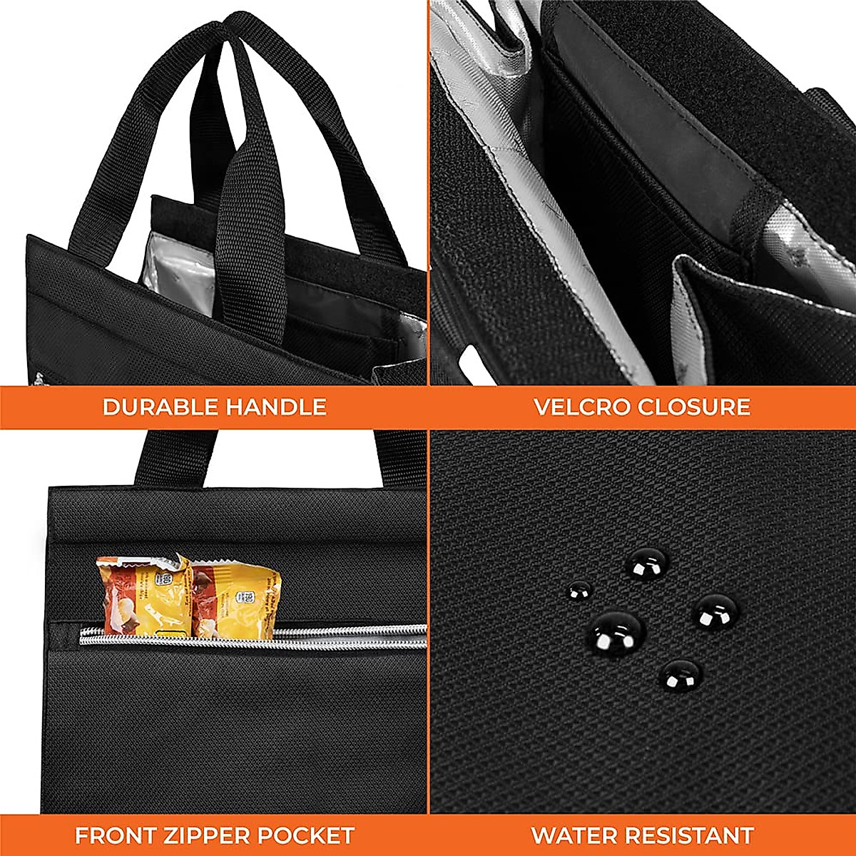 OPUX Lunch Bag for Women, Insulated Lunch Box Tote for Girls Kids Adult School Work, Reusable Womens Lunch Tote for Office Travel, Cute Small Lunch Tote, Fits 12 Cans - Black