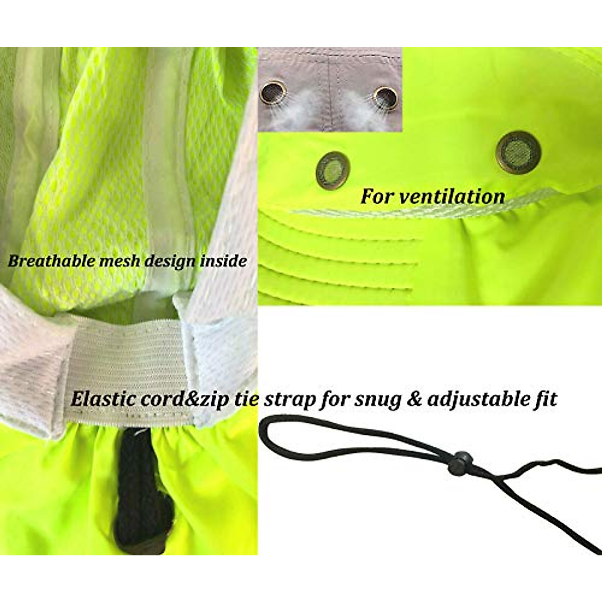 Men High Visibility Sun Hat with Neck Flap Wide Brim Boonie Hat Bucket Cap Packable Adjustable (2PCS (Orange+Lime))