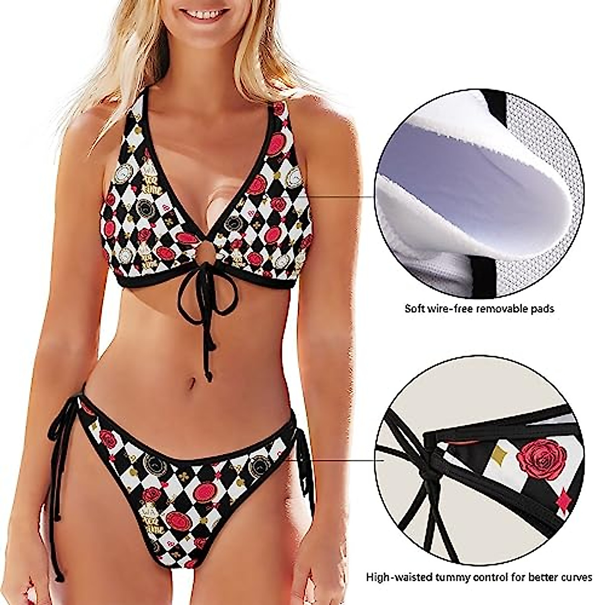 Fustylead Alice in Wonderland with Chess Board Womens Bikini Swimsuits Sexy Two Piece Bathing Suit