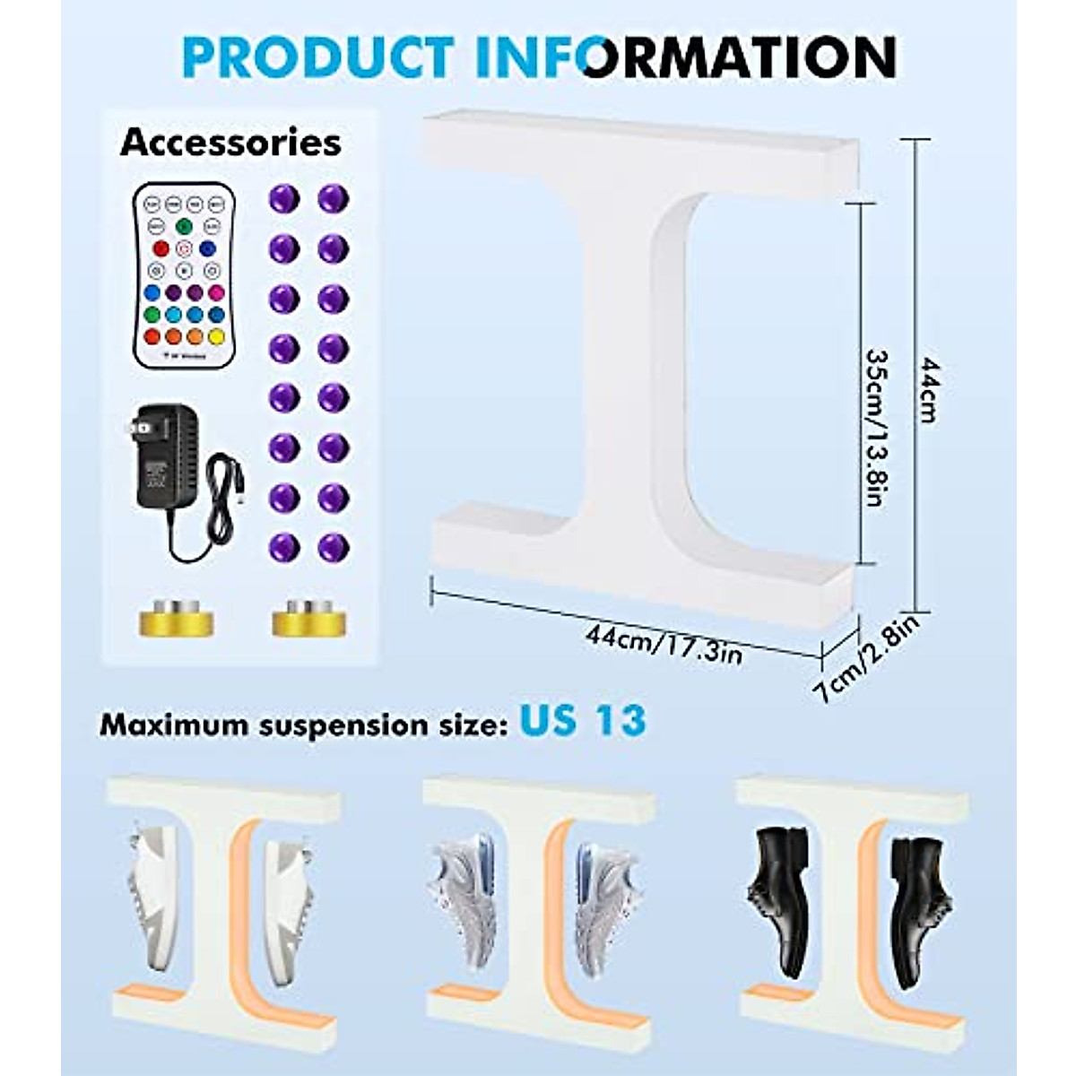 Upgraded Levitating Shoe Display Stand, LED Floating Shoe Display, Smart Phone Remote Control for Shoe Weight <550g Magnetic Levitating Sneaker Stand for Shoes Collectors Advertising Exhibition Shoe