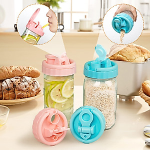 Mason Jar Lids, Wide Mouth Flip Cap Mason Lids with Straw Reusable Drinking Canning Lids Leak-proof Airtight Seal Easy Pouring Spout for Milk Coffee Lemonade Salad Dressings(Pink, Blue, 2)