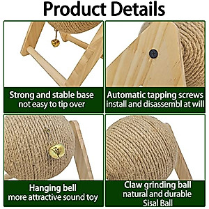 BNOSDM Rabbit Scratch Ball Sisal Bunny Scratching Toy, Wooden Pet Scratcher Stand with Ball for Indoor Rabbits Bunny, Kittens and Small Animals