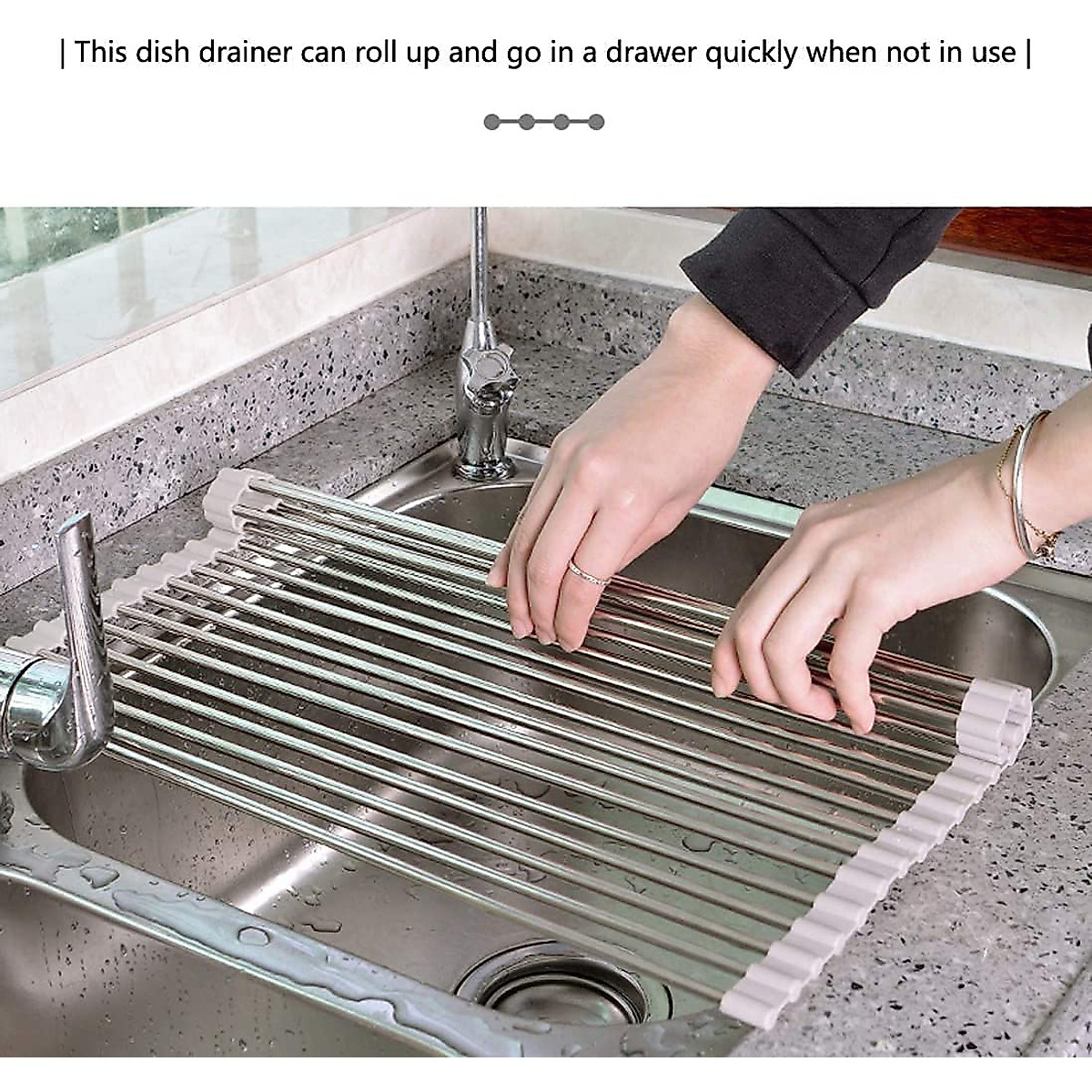 Dullrout Roll Up Dish Drying Rack 17.8 inch x 11.2 inch, Over The Sink Dish Drying Rack, Rollable Stainless Steel Sink Rack for Kitchen Organization, Foldable/Heat-Resistant/Easy to Store