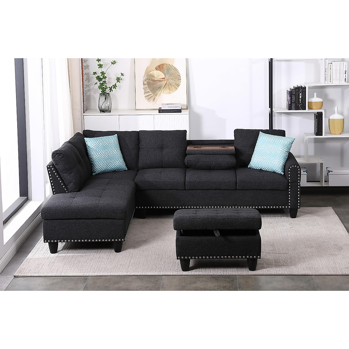 NicBex Sectional Couches for Living Room Modern Wide Left Hand Facing Sofa & Chaise with Ottoman Sectional Couch Comfy Couches for Living Room, Apartment, Charcoal Grey